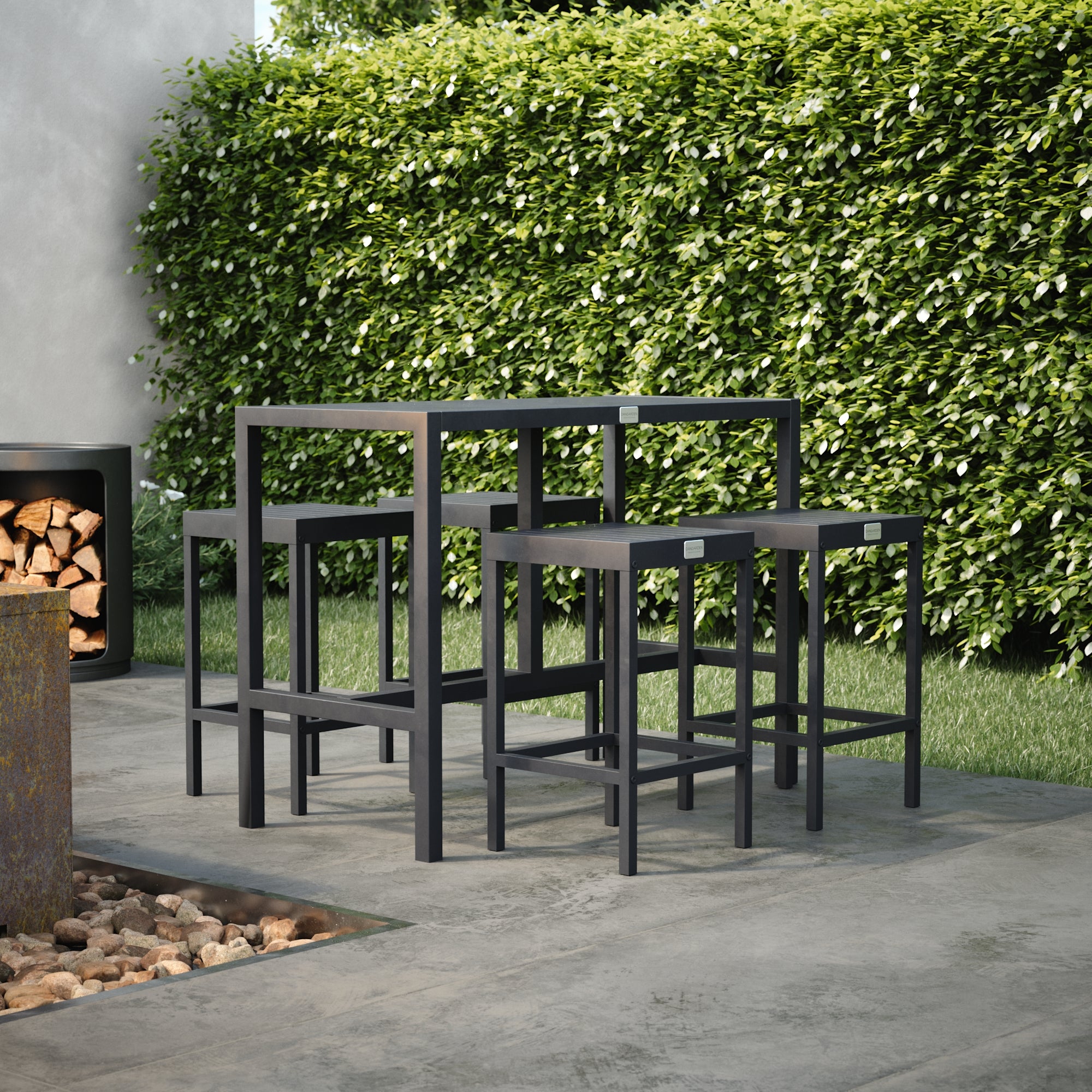 UMAMI barbord 123cm med 4st barstolar, svart – dangarden